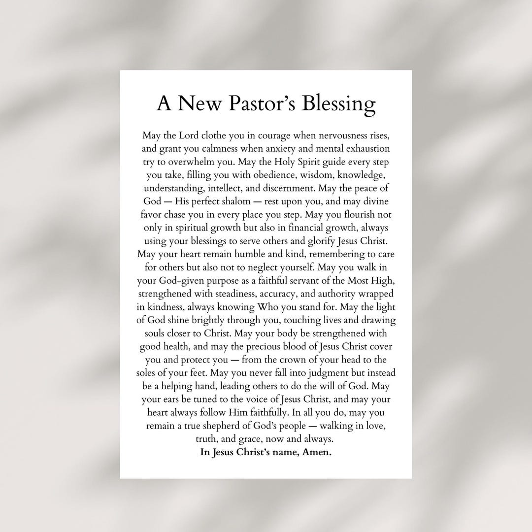 New Pastor Blessing Card PRINTABLE Christian Prayer Inspirational Gift ...