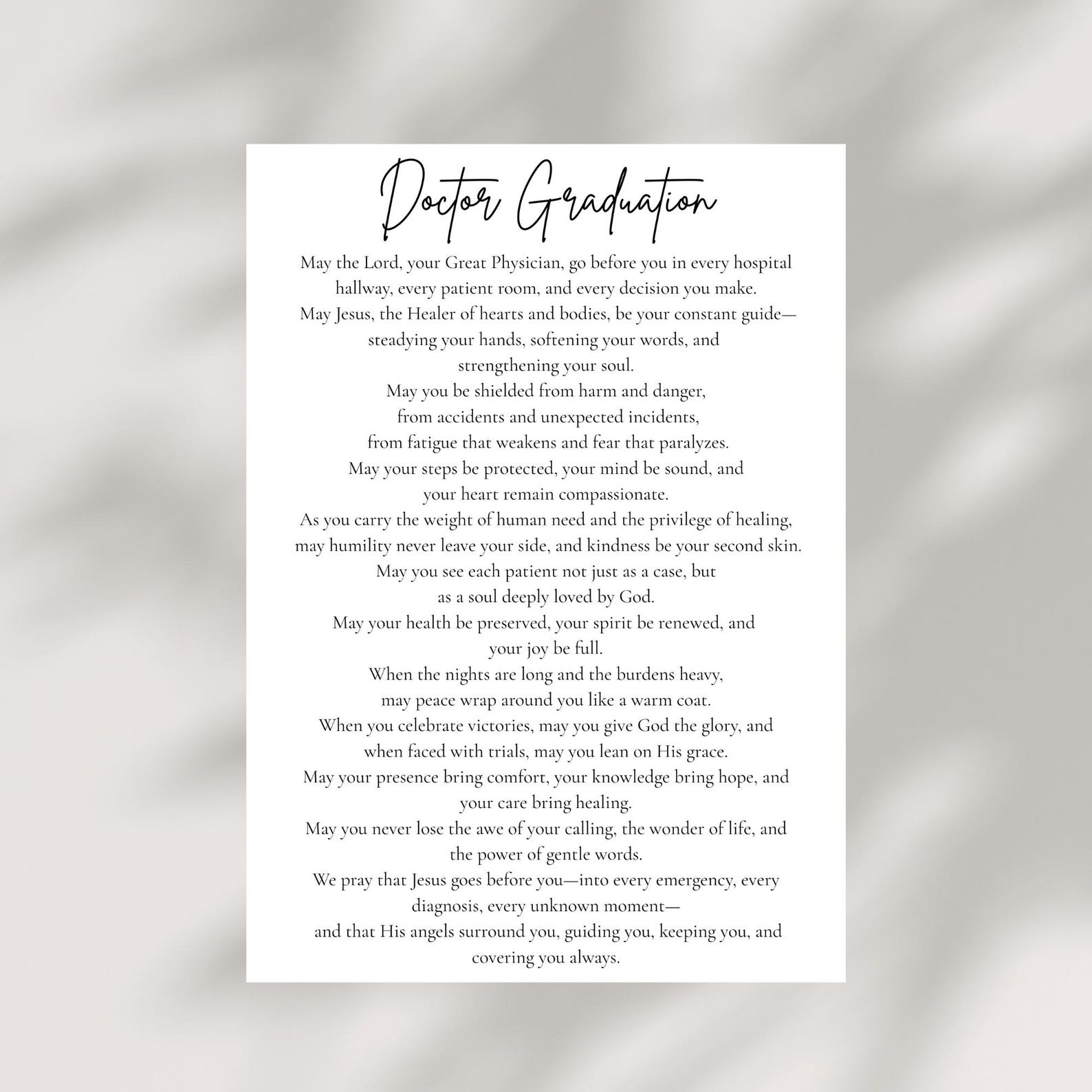 PRINTABLE Doctor Graduation Blessing Card Christian Prayer Religious ...
