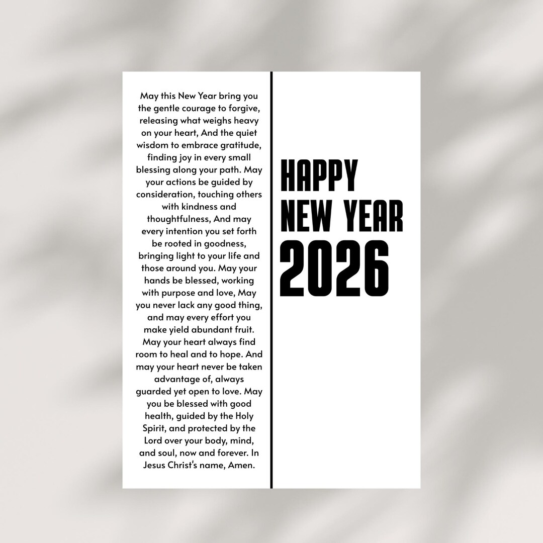 New Year Blessing Card PRINTABLE 2026 Prayer Happy New Year 2026 ...