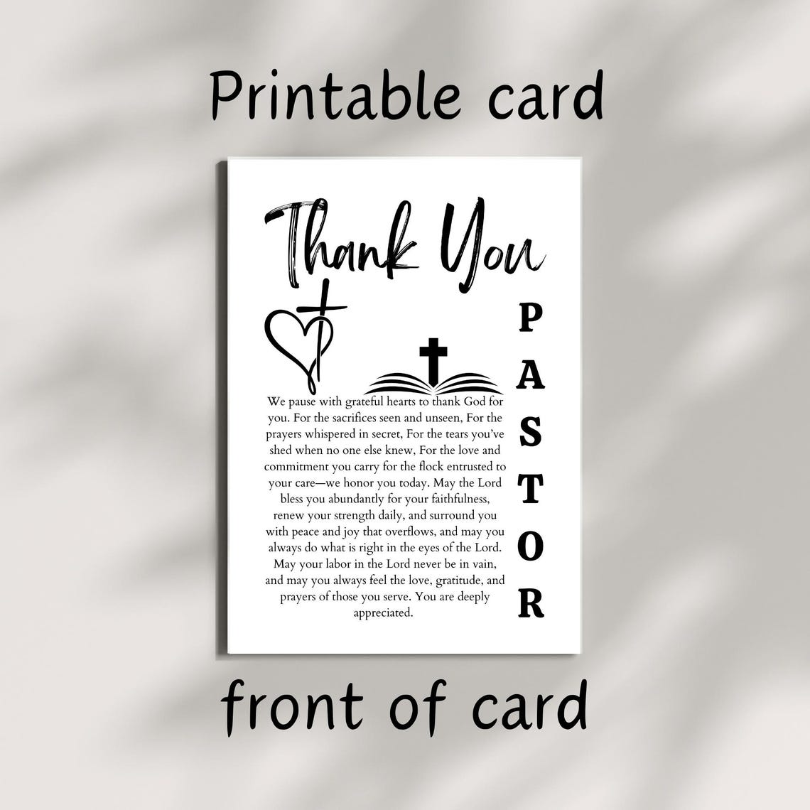 Pastor Blessing Card PRINTABLE Thank You Christian Prayer Religious ...