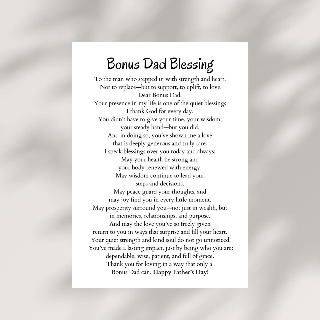 Bonus Dad Blessing Card Printable Christian Father's Day Stepdad Gift ...
