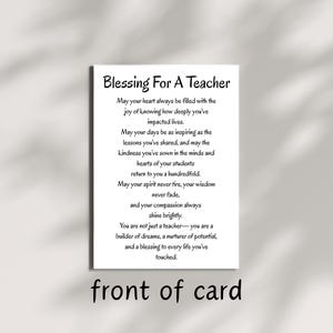 Teacher Blessing Card PRINTABLE Christian Prayer Teacher Appreciation ...