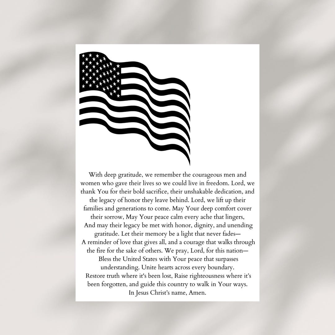 Memorial Day Christian Prayer Card Printable US Military Blessing ...