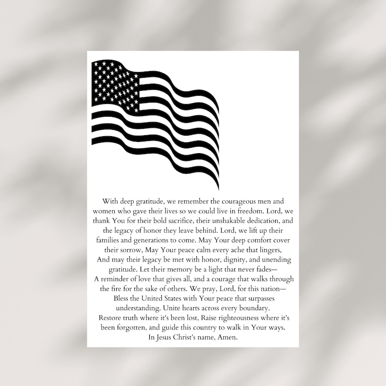 Memorial Day Christian Prayer Card Printable US Military Blessing ...
