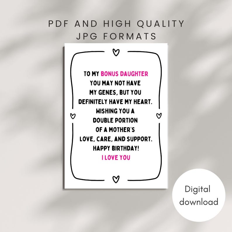 Bonus Daughter Birthday Printable Card Happy Birthday Bonus Daughter ...