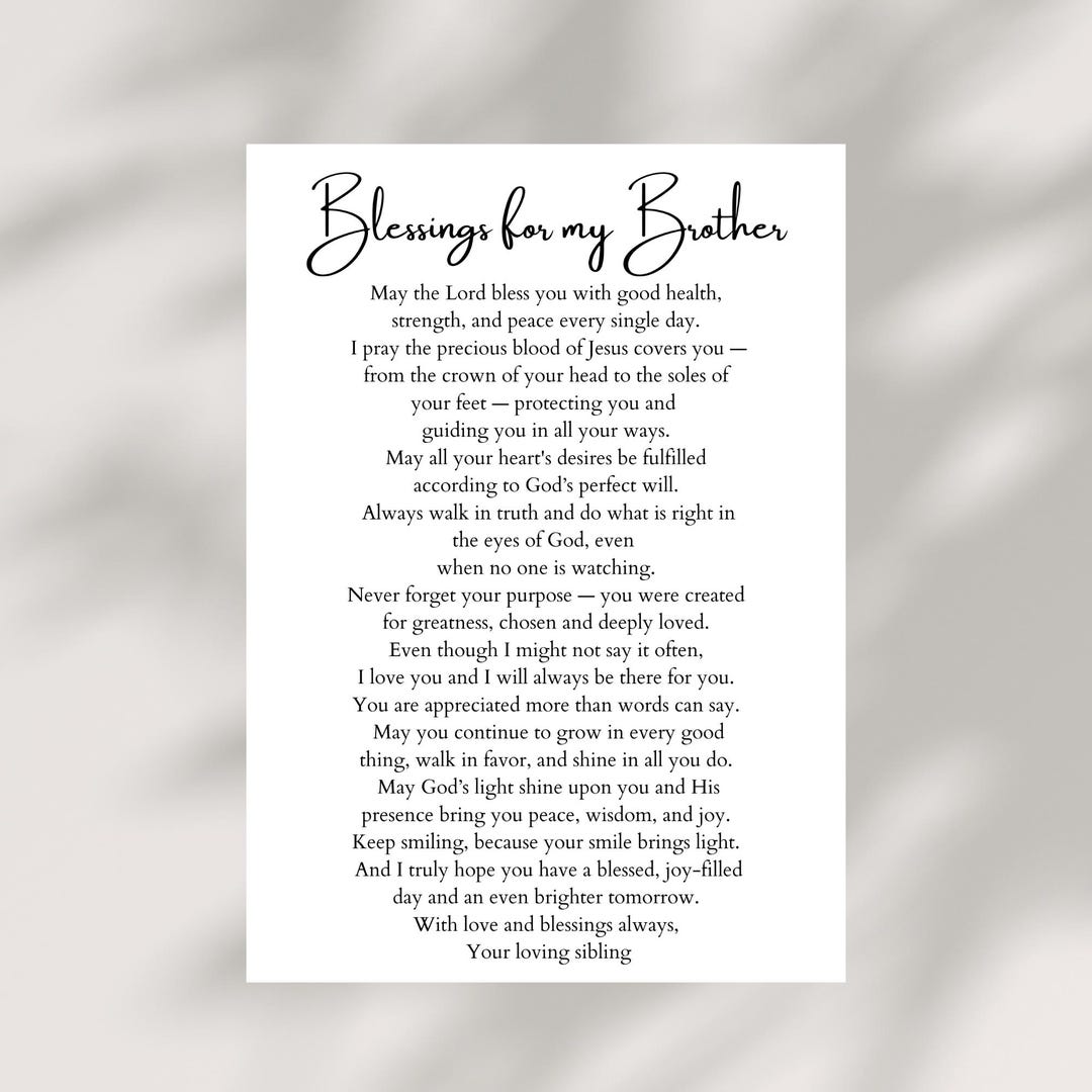 Brother Blessing Card Printable Christian Prayer for Him Digital ...
