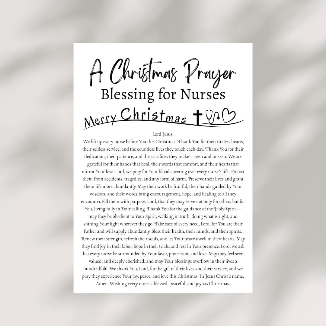 Nurse Christmas Card PRINTABLE Christian Prayer Blessing Thank You ...