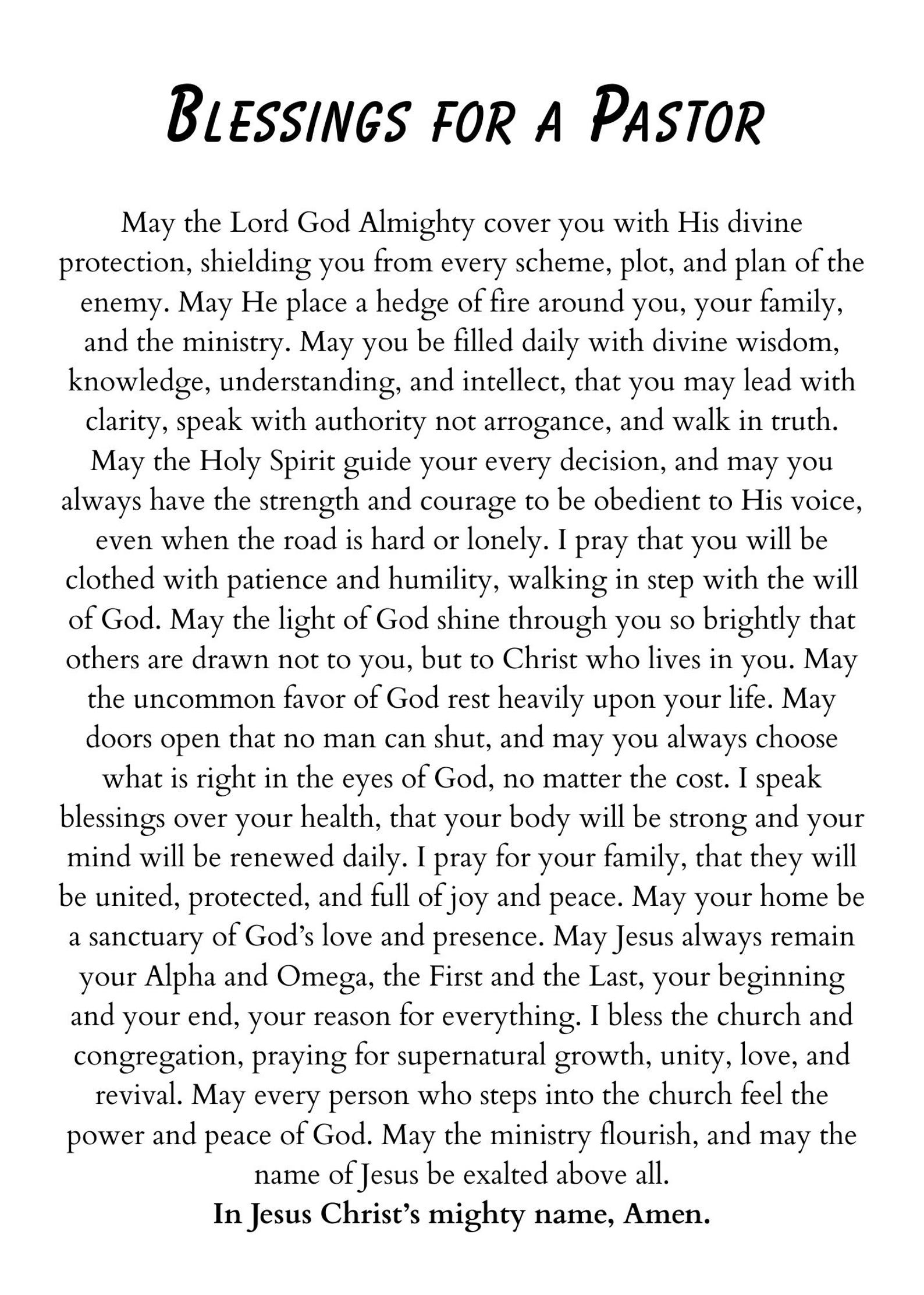 PRINTABLE Pastor Blessing Card Christian Prayer for Birthday Father’s ...