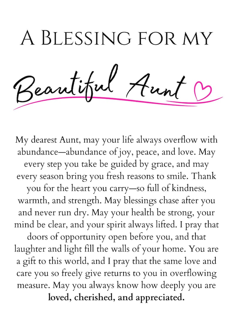 PRINTABLE Aunt Blessing Card Christian Prayer Religious Faith Based ...