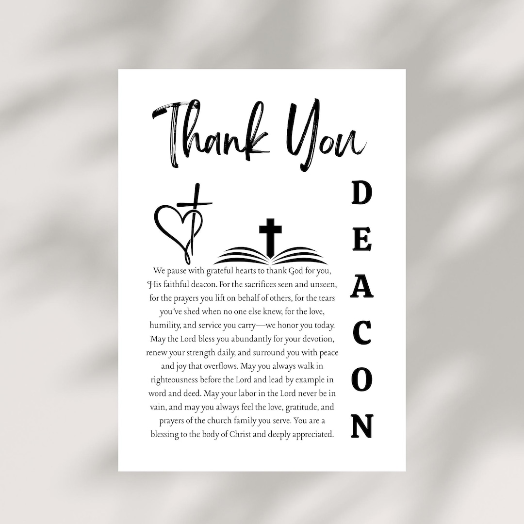 Deacon Blessing Card PRINTABLE Prayer Christian Religious Thank You ...