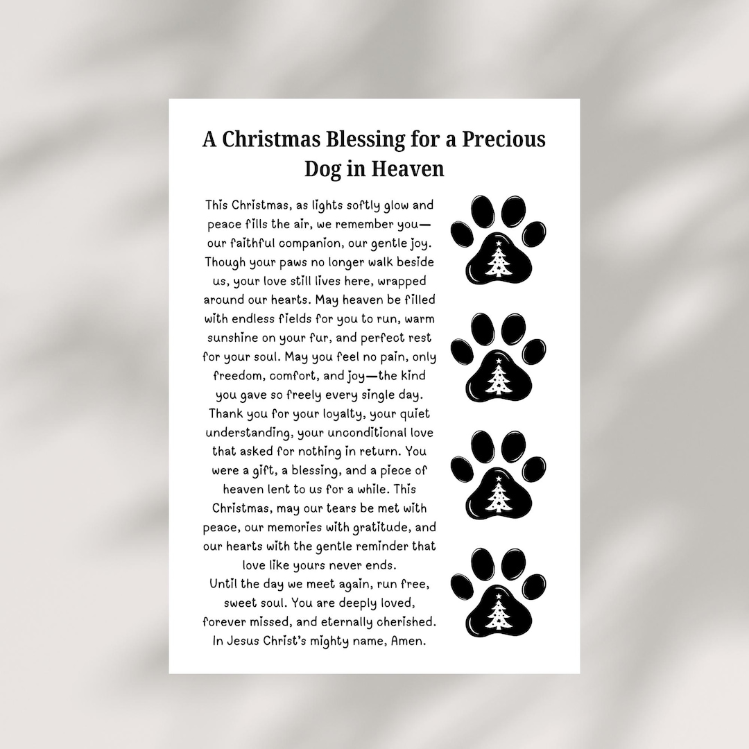 Dog in Heaven Christmas Card Blessing PRINTABLE Christian Pet Loss ...