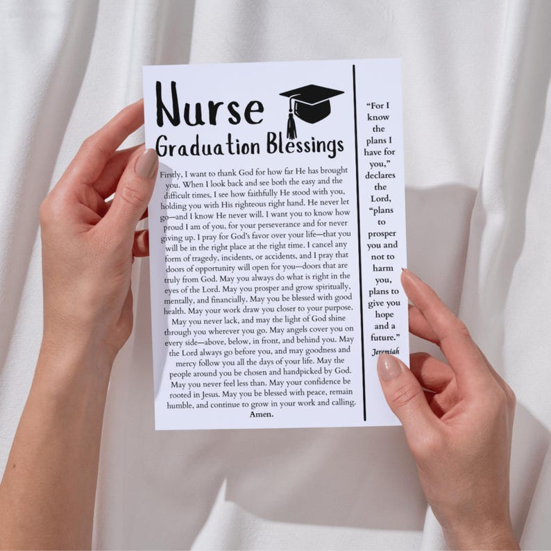 Nurse Graduation Blessing Card PRINTABLE RN Prayer Note Keepsake ...