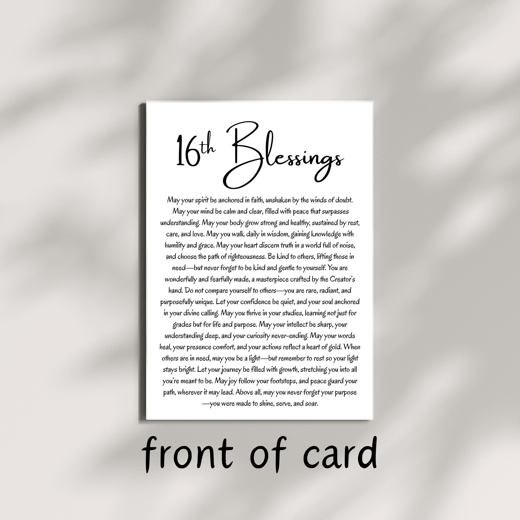 Christian 16th Birthday Blessing Card Printable Digital Download Gift ...