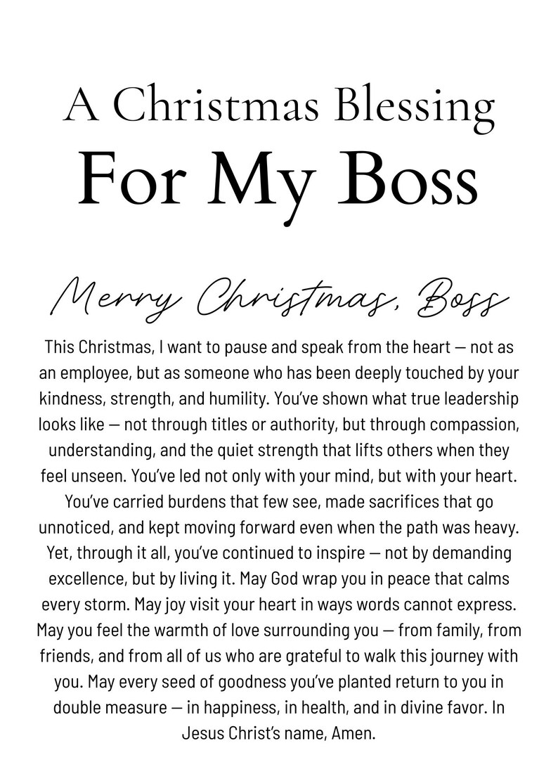 Boss Christmas Card Blessing PRINTABLE Prayer Appreciation Thank You ...