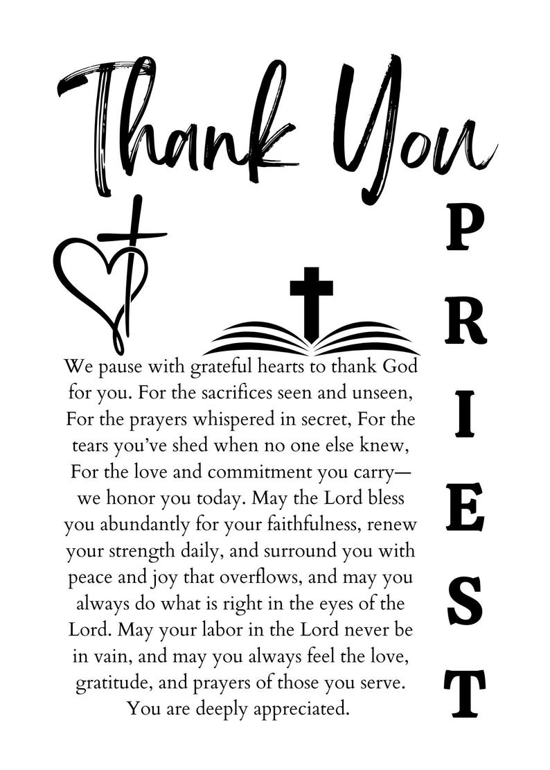PRINTABLE Priest Thank You Card Blessing Christian Prayer Religious ...