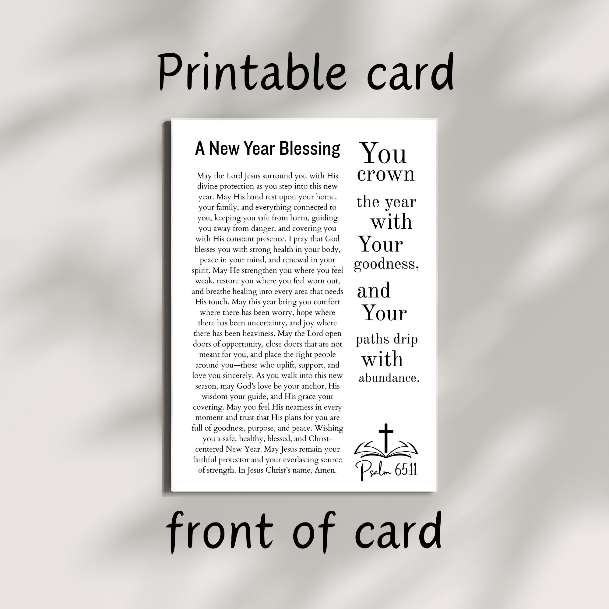 New Year Blessing Card PRINTABLE Bible Verse Prayer Happy New Year 2026 ...