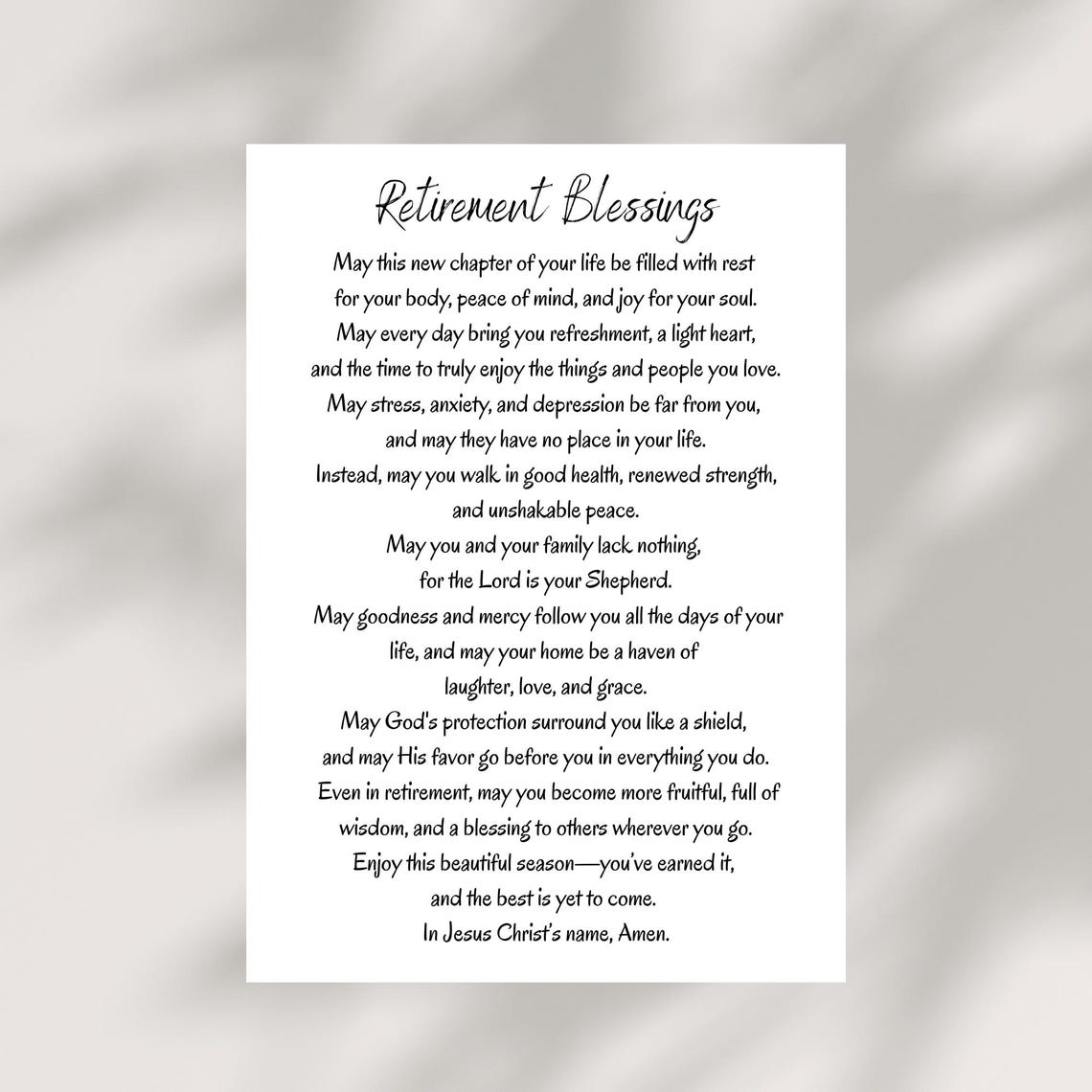 Retirement Blessing Card PRINTABLE Instant DIGITAL DOWNLOAD Christian ...