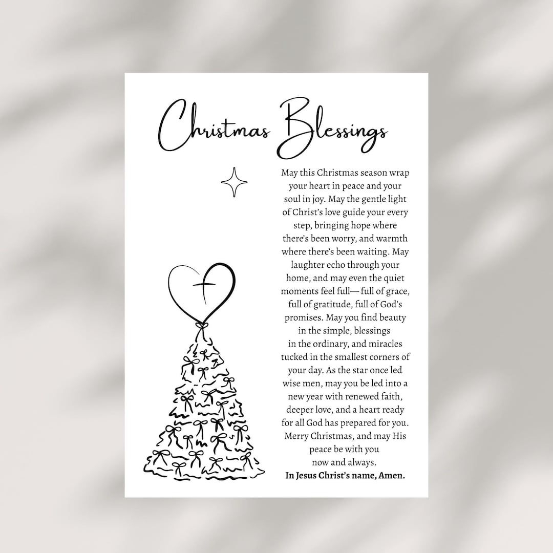 Christmas Blessing Card Printable Christian Prayer Gift for Holiday ...