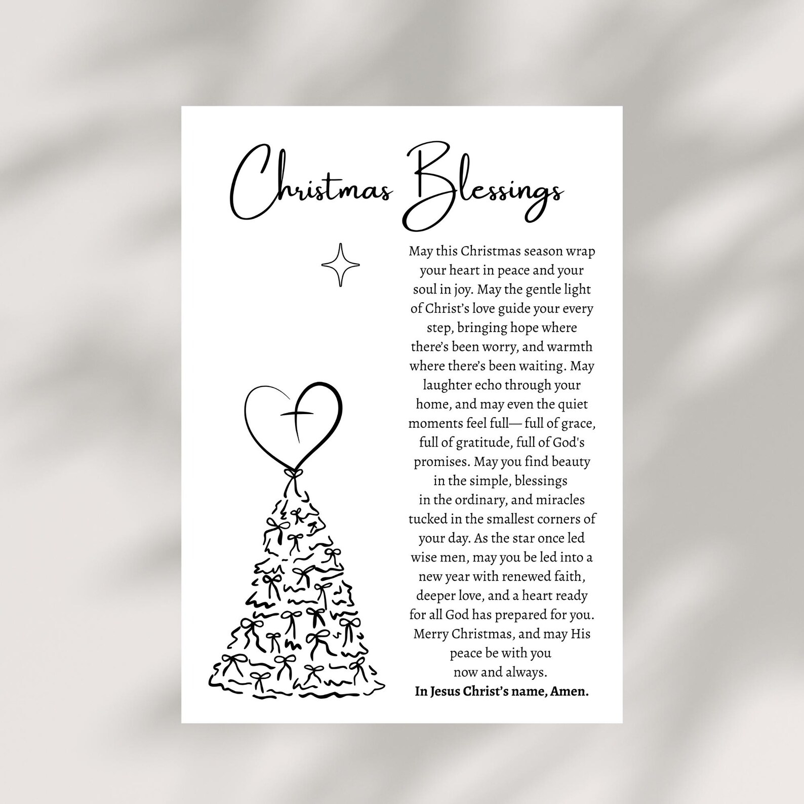 PRINTABLE Christmas Blessing Card Christian Prayer Gift for Holiday ...