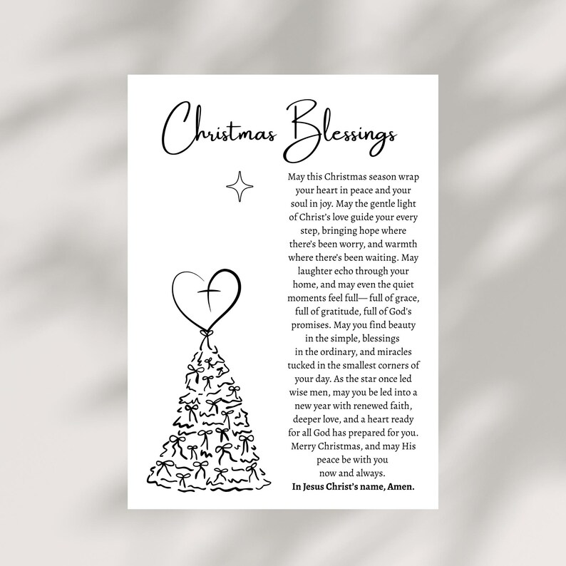 PRINTABLE Christmas Blessing Card Christian Prayer Gift for Holiday ...