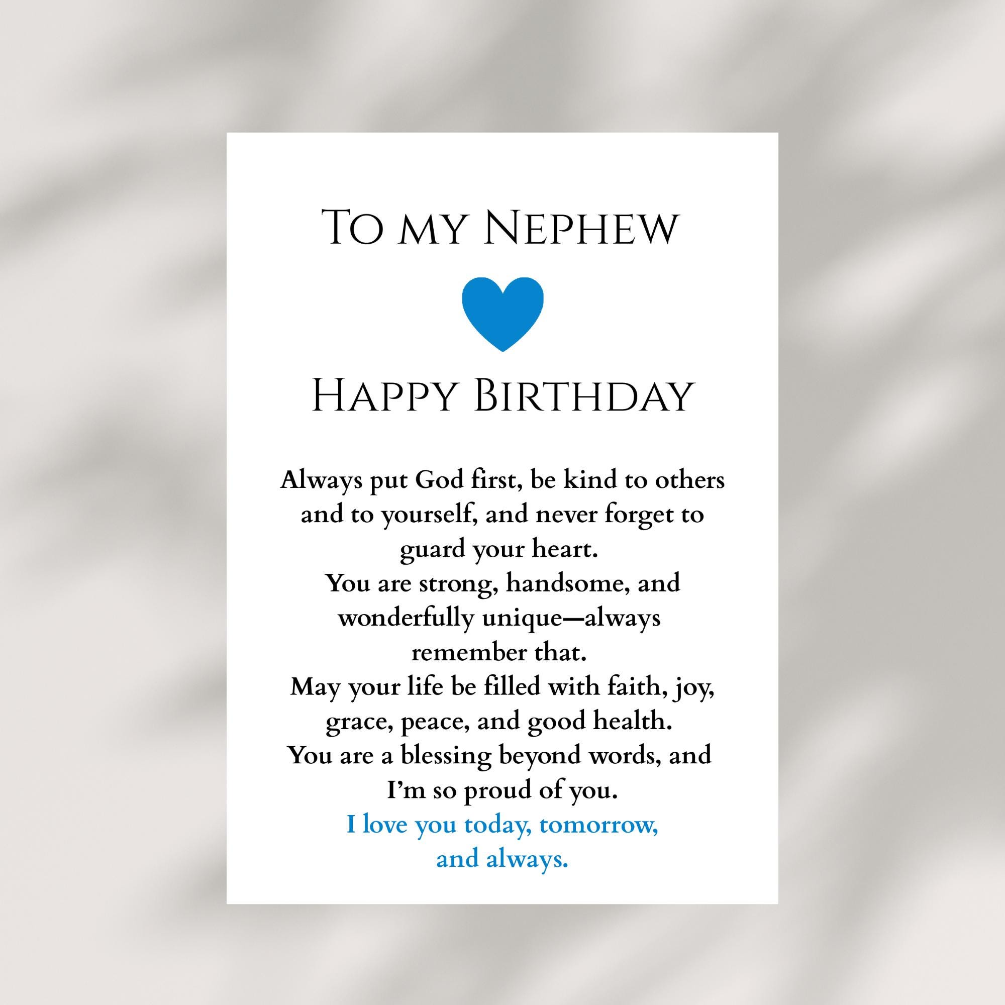 PRINTABLE Nephew Birthday Blessing Card Christian Prayer Note Faith ...