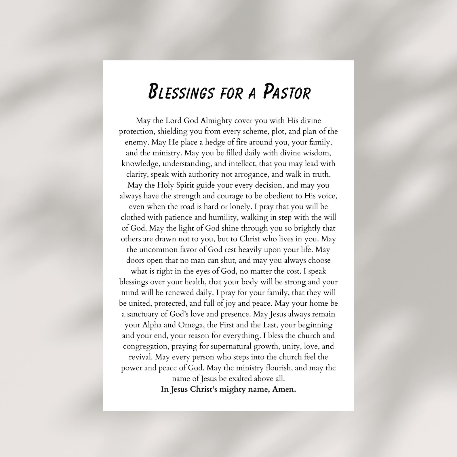 PRINTABLE Pastor Blessing Card Christian Prayer for Birthday Father’s ...