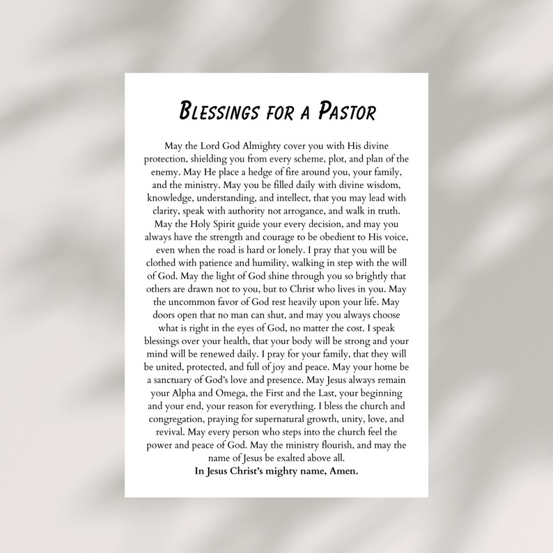 PRINTABLE Pastor Blessing Card Christian Prayer for Birthday Father’s ...