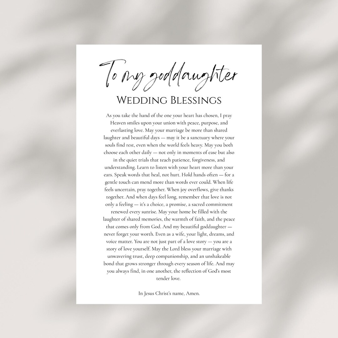 Goddaughter Wedding Card Blessing PRINTABLE Prayer Faith-based ...