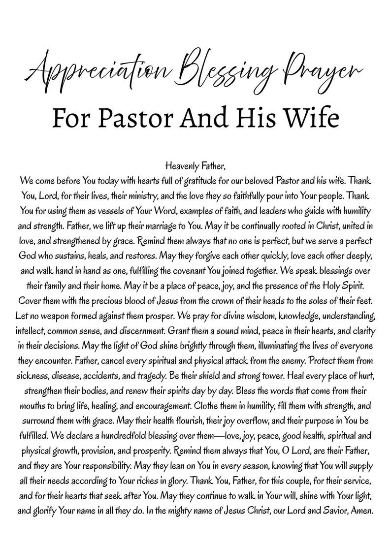PRINTABLE Pastor and His Wife Blessing Card Christian Religious Prayer ...