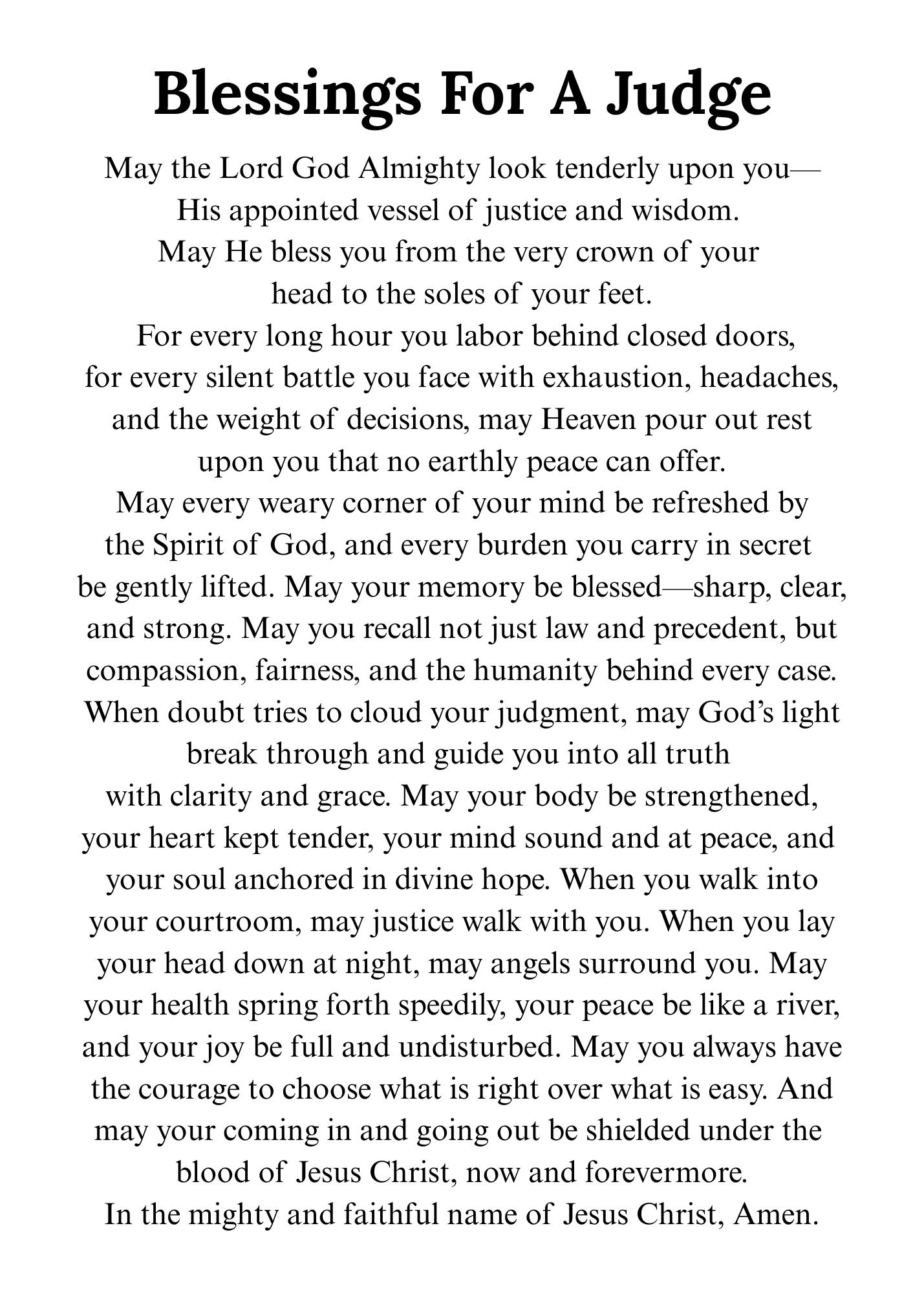 Blessing for A Judge Printable Card Judge Gift Digital Download ...