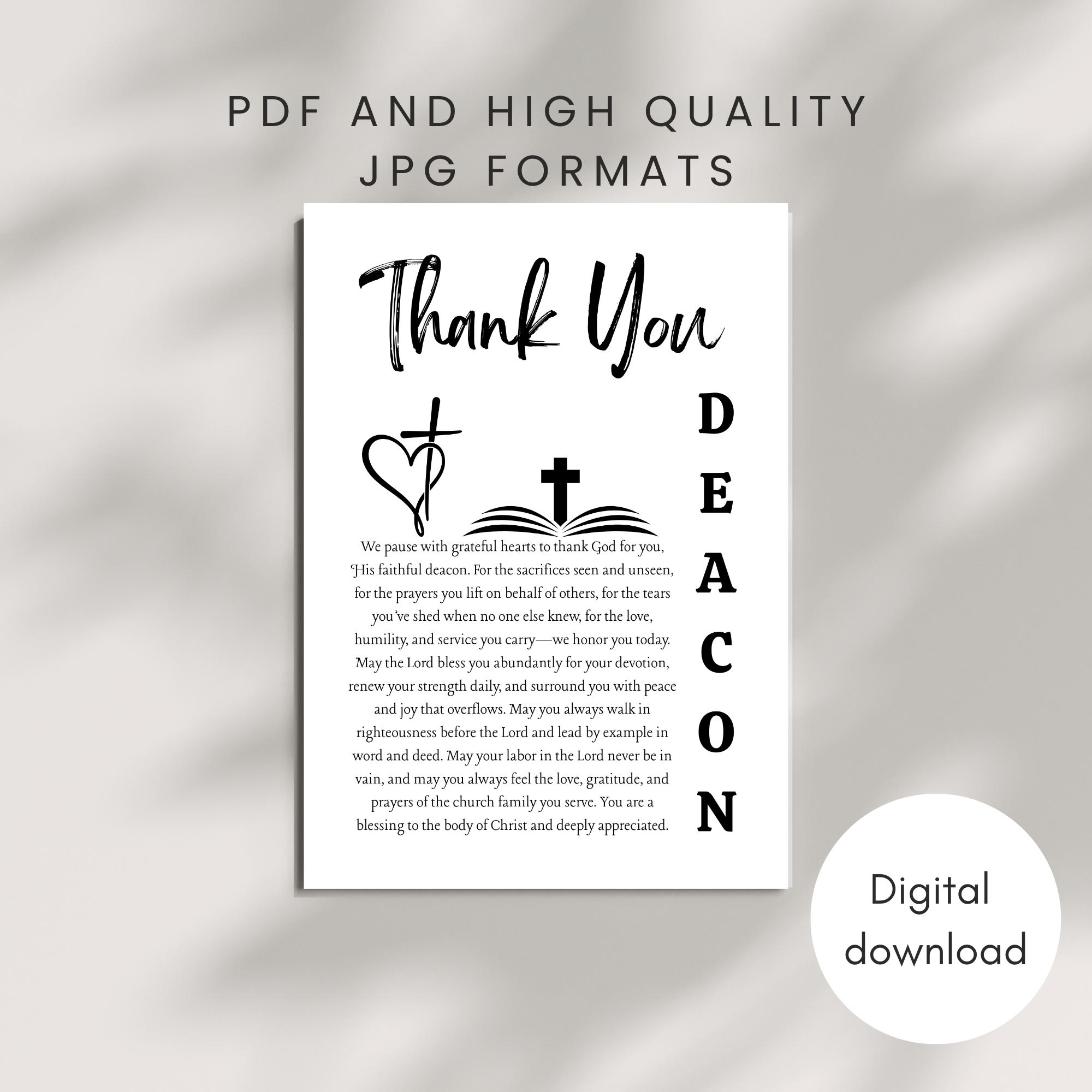 PRINTABLE Deacon Blessing Card Christian Prayer Religious Thank You ...