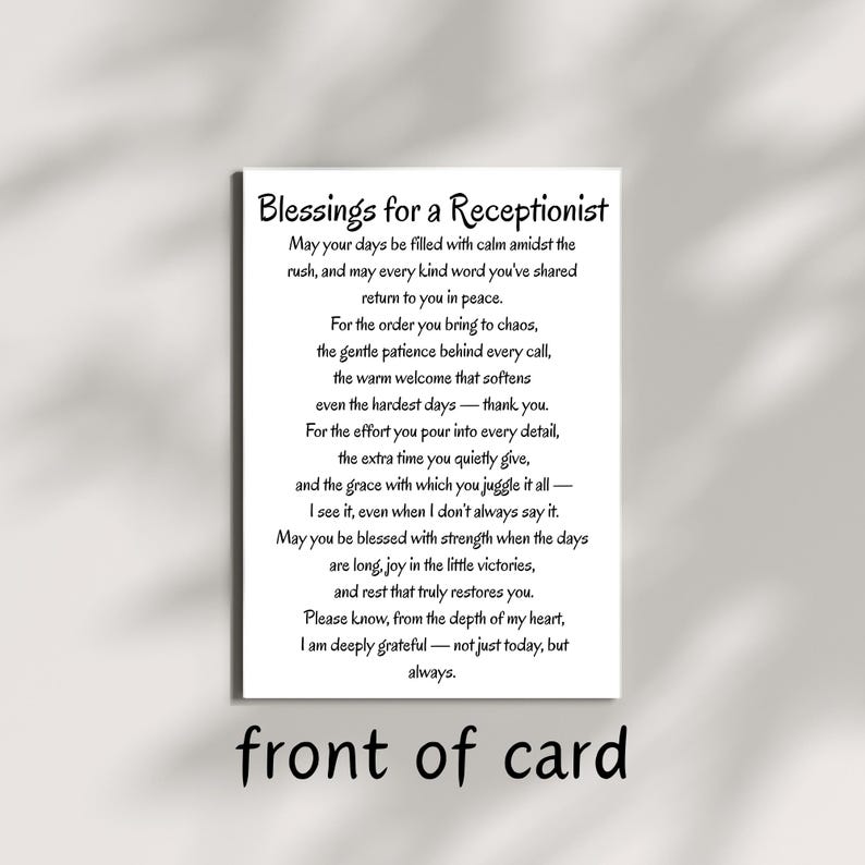 Christian National Receptionists Day Blessing Card Printable for ...