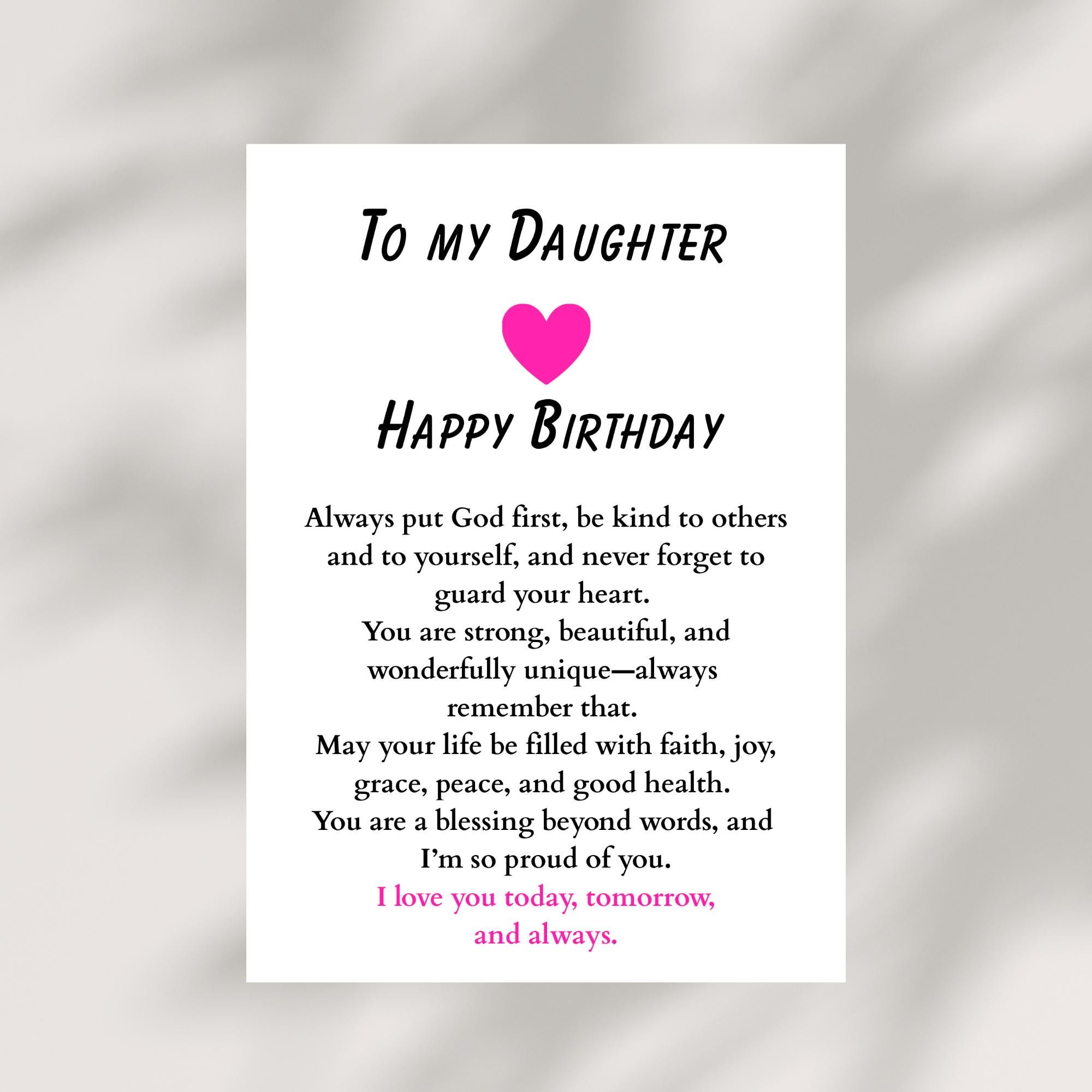Daughter Birthday Blessing Card PRINTABLE Christian Prayer Note Instant ...