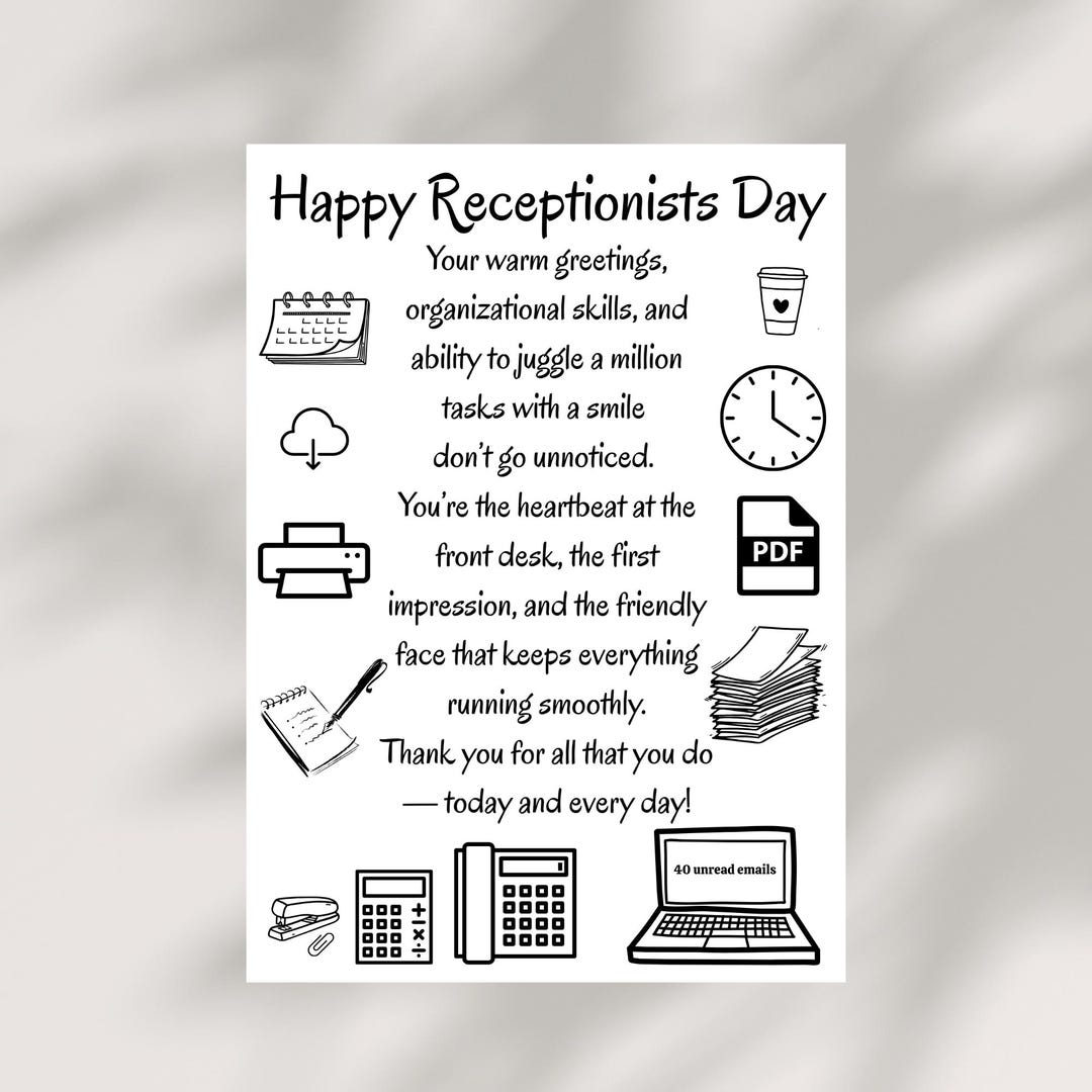 Receptionists Day Card Printable Thank You Card for Receptionist ...