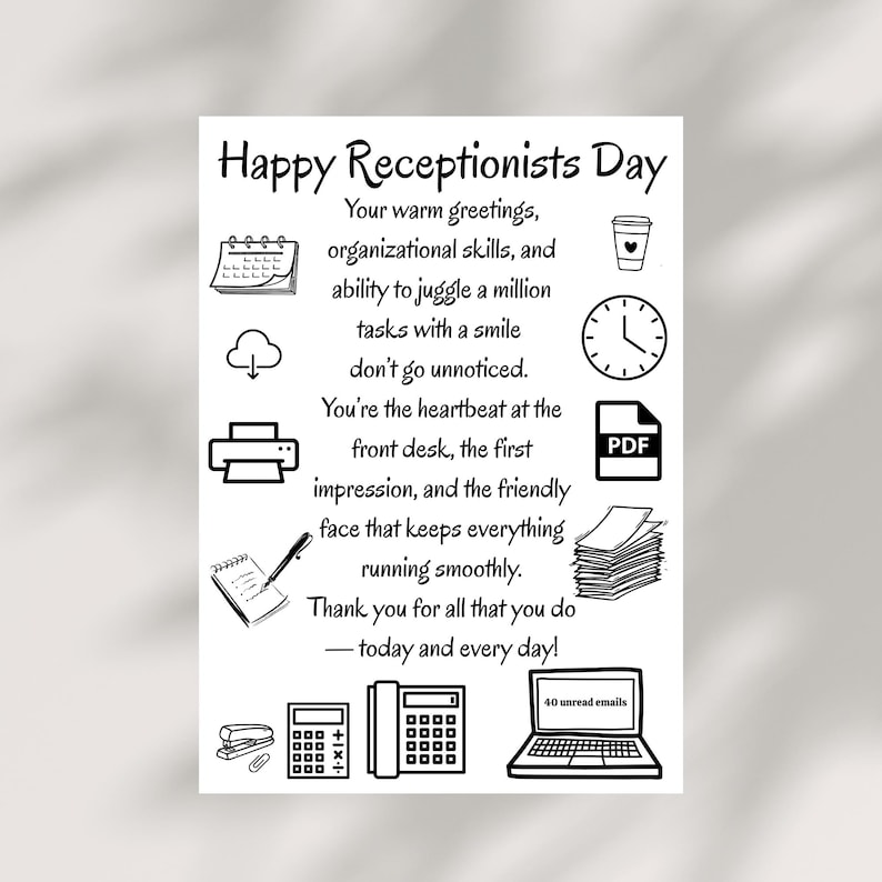 Receptionists Day Card Printable Thank You Card for Receptionist ...