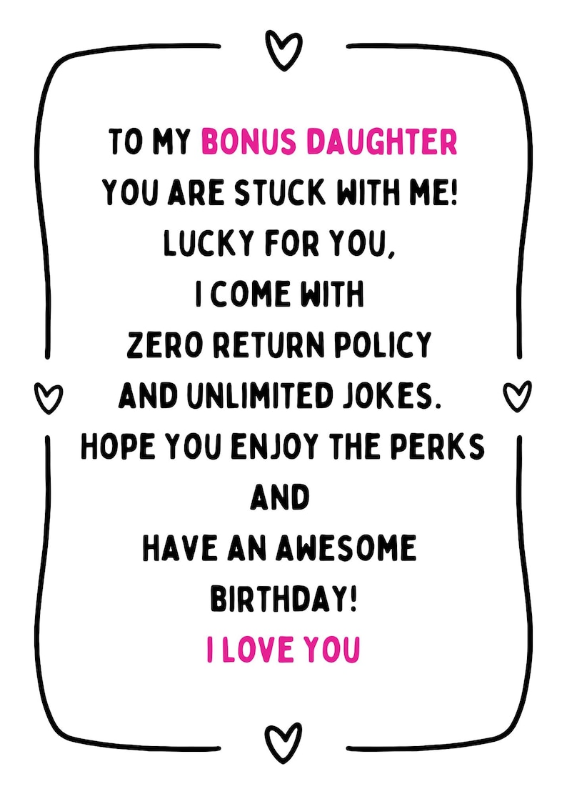Bonus Daughter Birthday Printable Card Happy Birthday Bonus Daughter ...