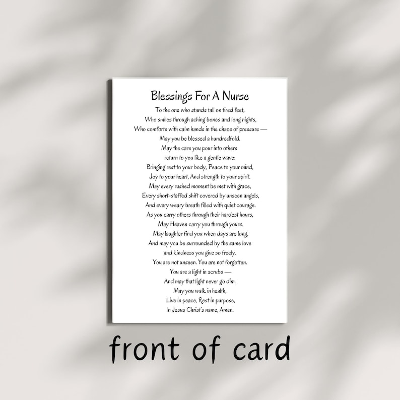 Nurse Blessing Card PRINTABLE Christian Prayer Religious Faith-based ...
