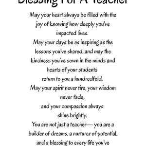 Teacher Blessing Wall Art Printable 18x24 Digital Download Teacher ...