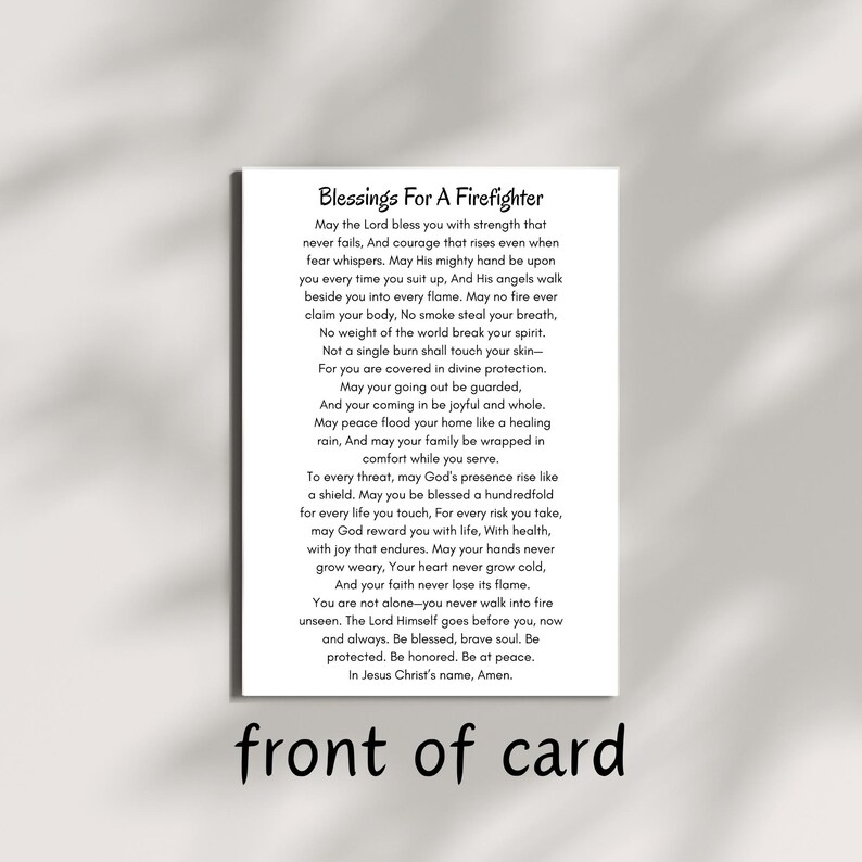 Firefighter Blessing Card PRINTABLE Christian Religious Faith-based ...