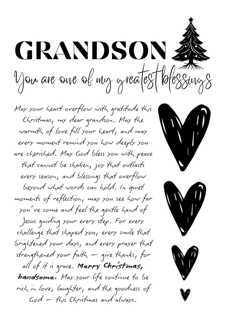 Grandson Christmas Card Blessing PRINTABLE Prayer From Grandma Grandpa ...