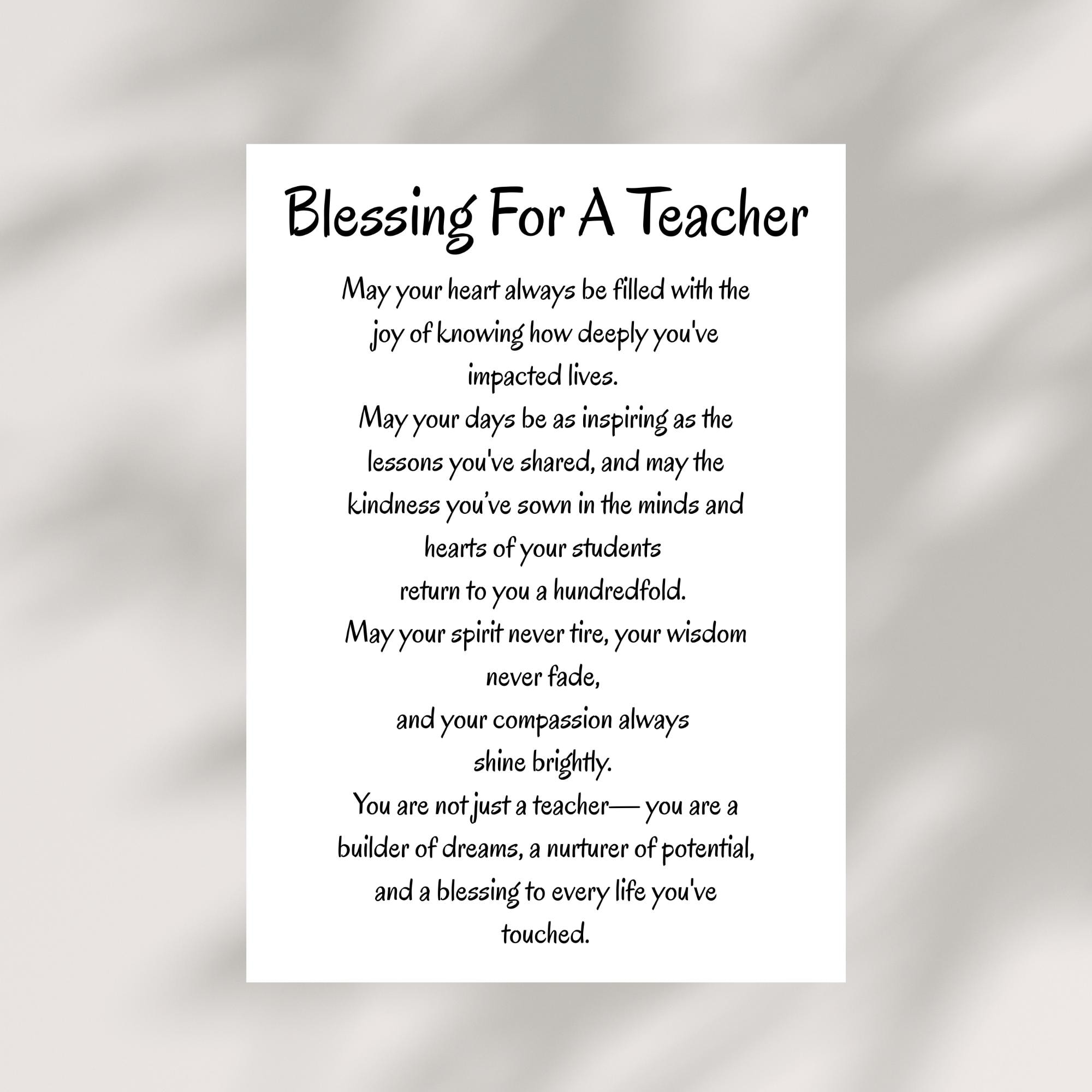 Teacher Blessing Printable Card Digital Thank You Card With Encouraging ...