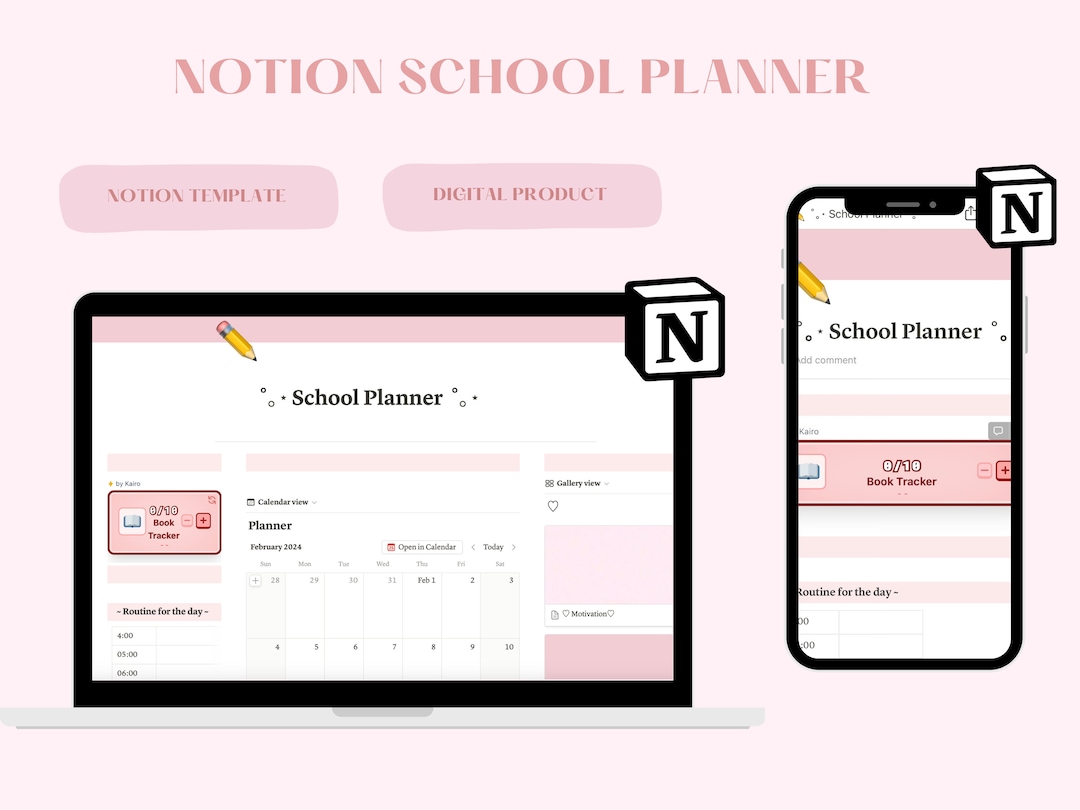 Pink Aesthetic Notion School Planner : Notion Template, Notion Page ...