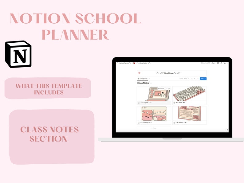 Pink Aesthetic Notion School Planner : Notion Template, Notion Page ...