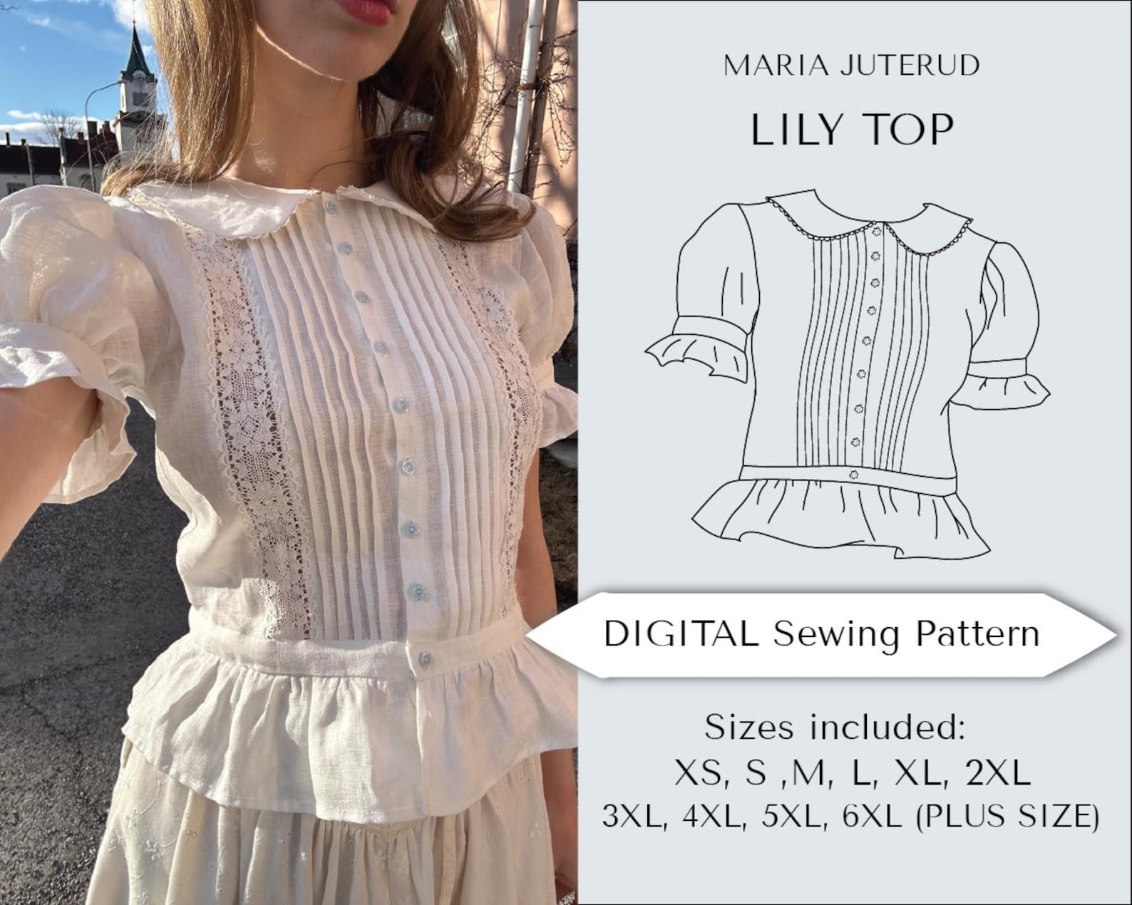 Lily Top Sewing Pattern – Vintage Blouse With Lace, Sizes 2XS-6XL (PDF ...