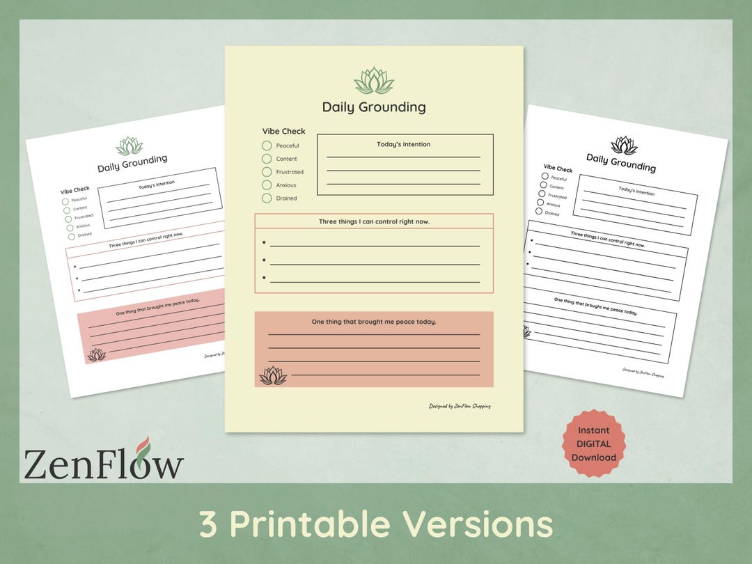 Daily Grounding Worksheet, Mental Health Journal Page for Anxiety ...