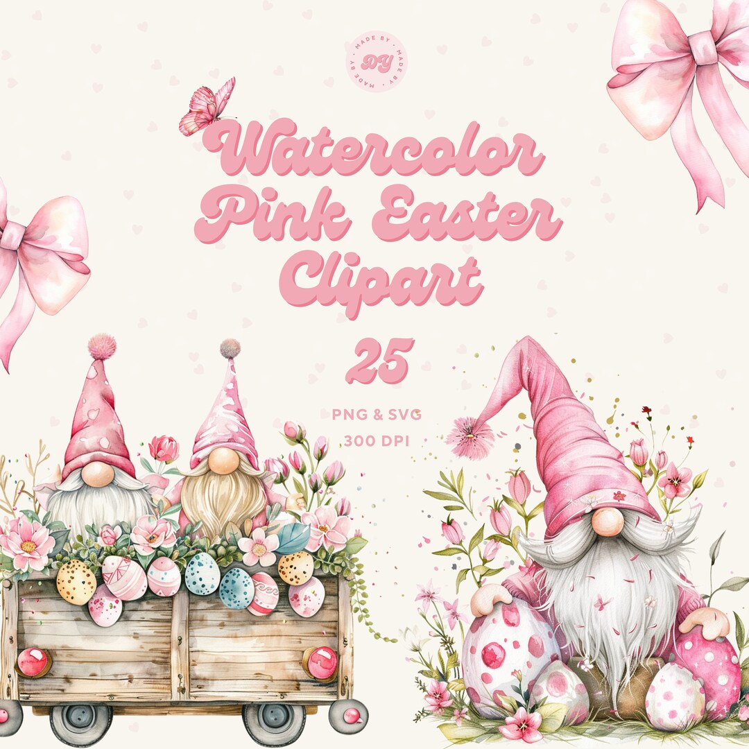 Watercolor Easter Clipart, Gnome Bunny Collection Clipart, 25 PNG ...