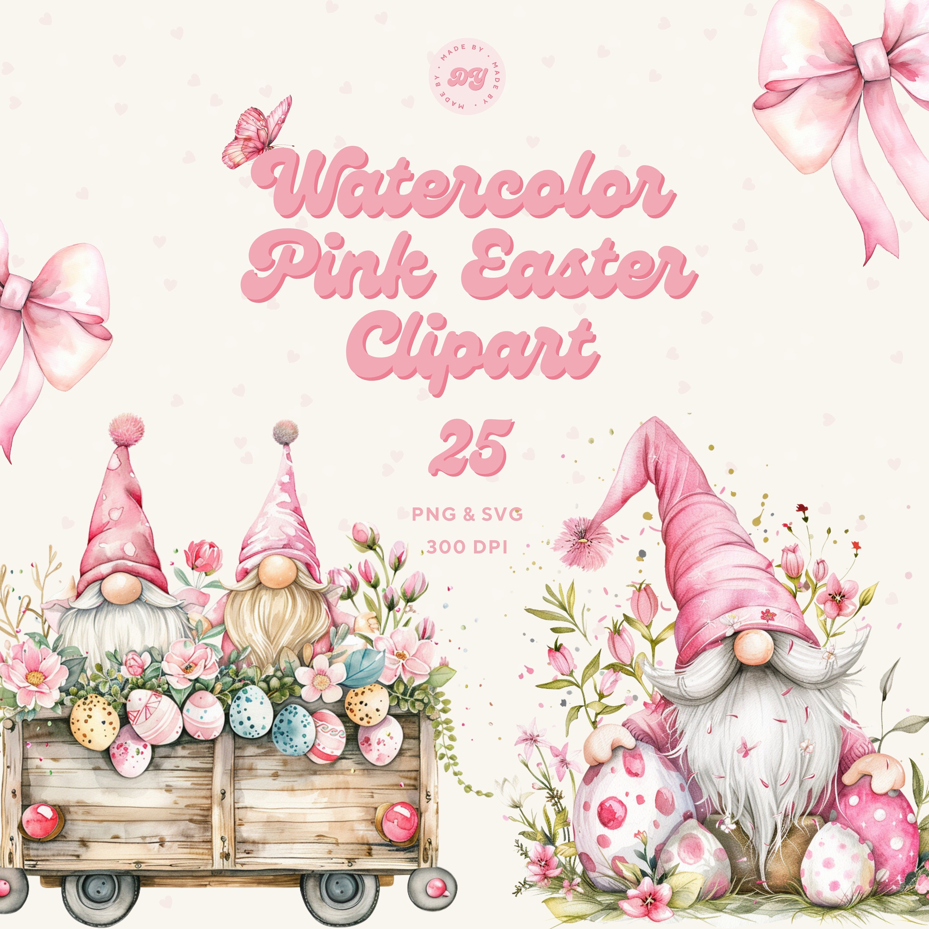 Watercolor Easter Clipart, Gnome Bunny Collection Clipart, 25 PNG ...
