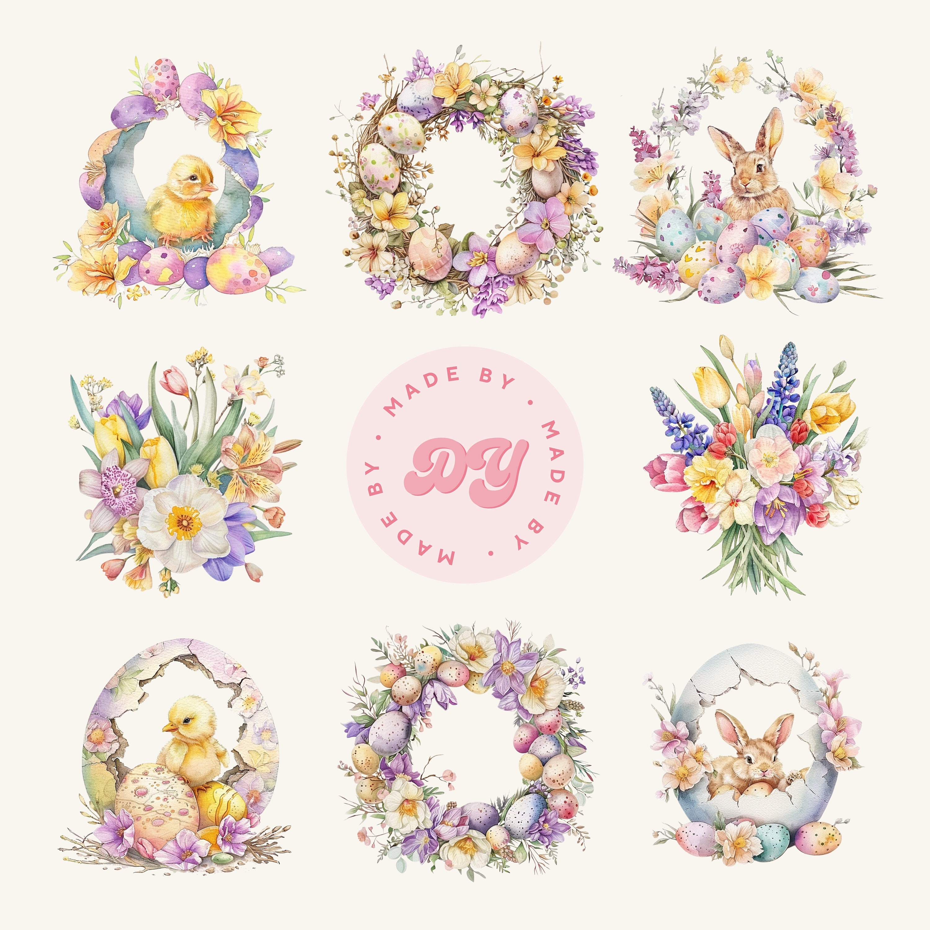 Watercolor Easter Clipart Bundle, Pastel Easter, Spring Clipart, 20 PNG ...