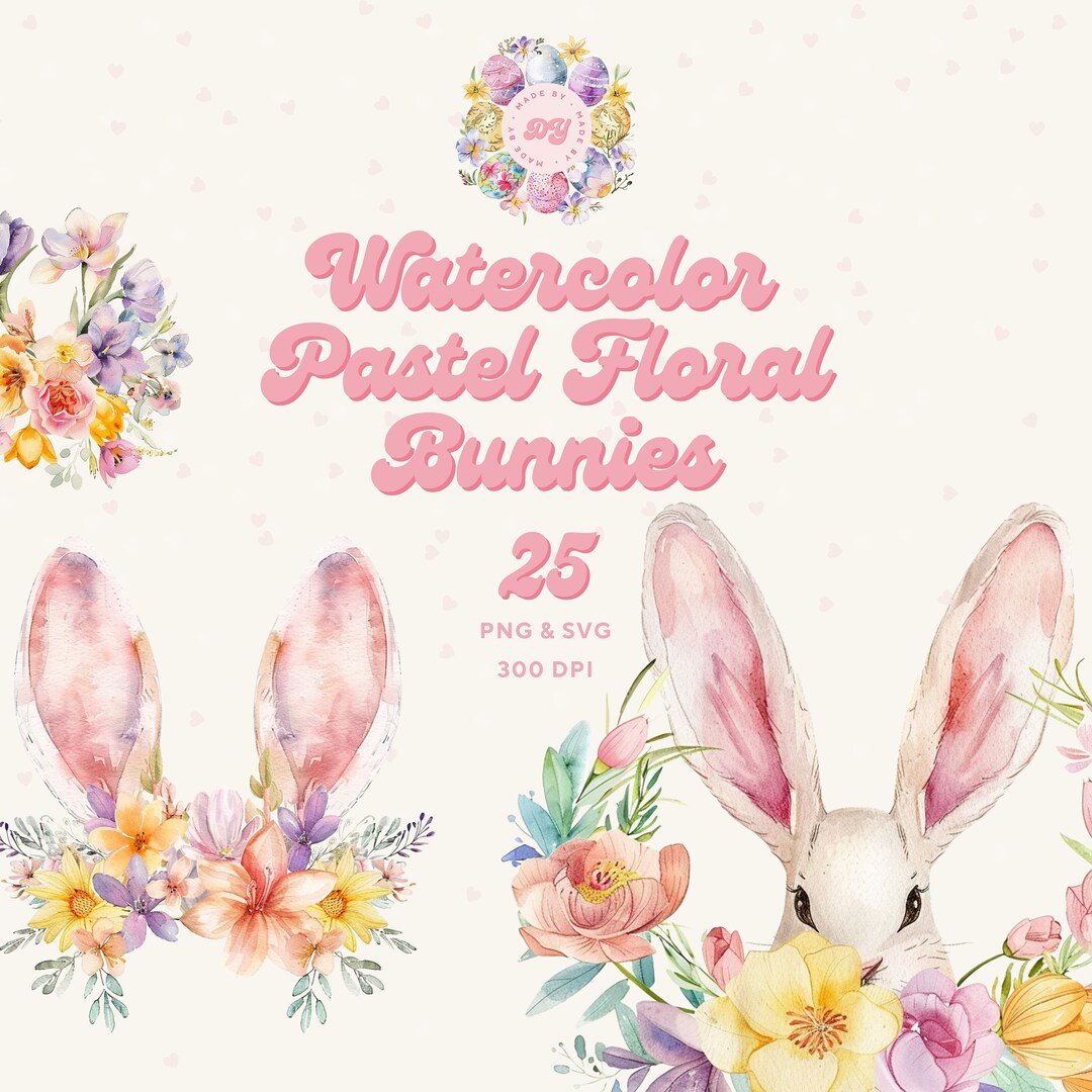 Easter PNG, Bunny Ears Watercolor Clipart, Floral Easter Clip Art ...