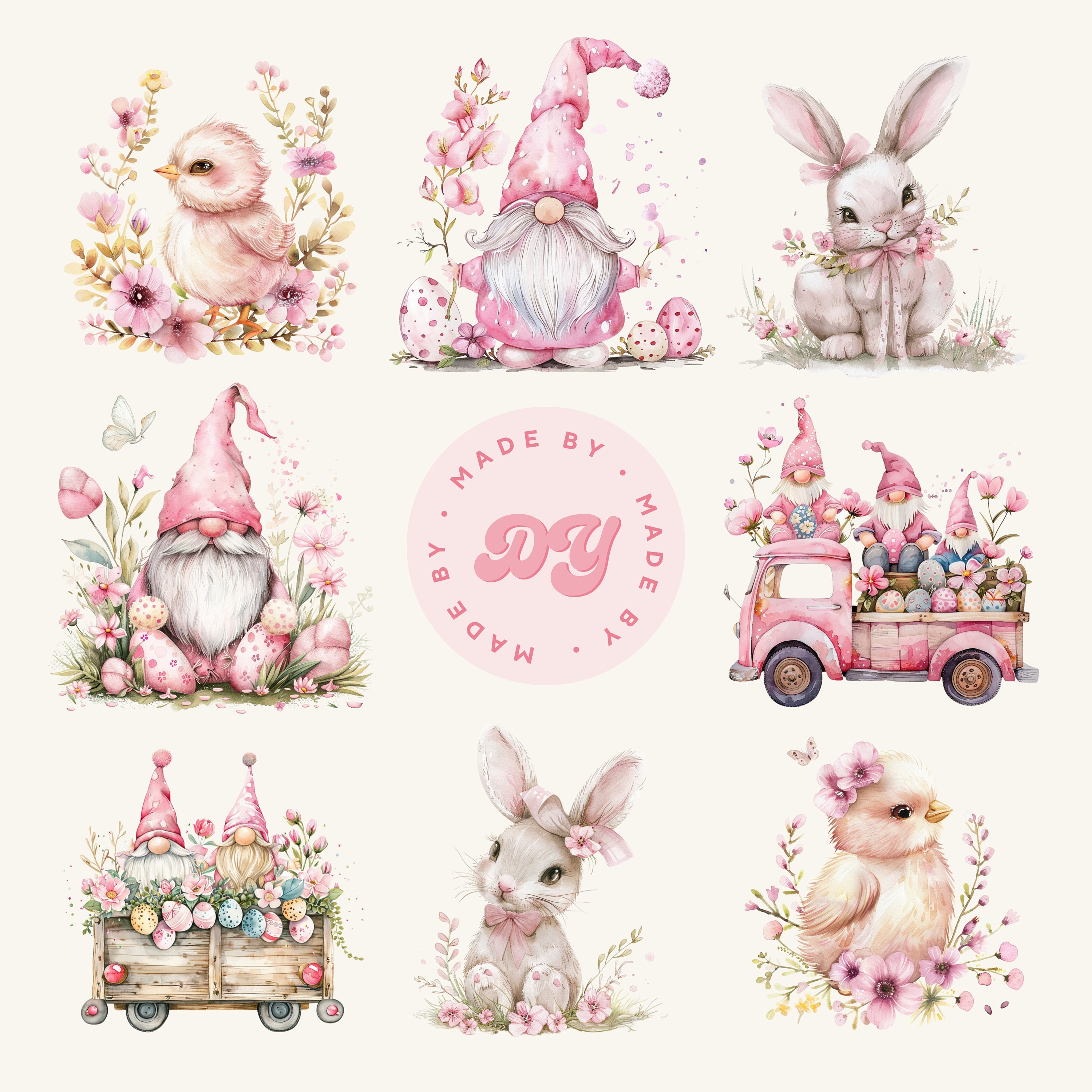 Watercolor Easter Clipart, Gnome Bunny Collection Clipart, 25 PNG ...